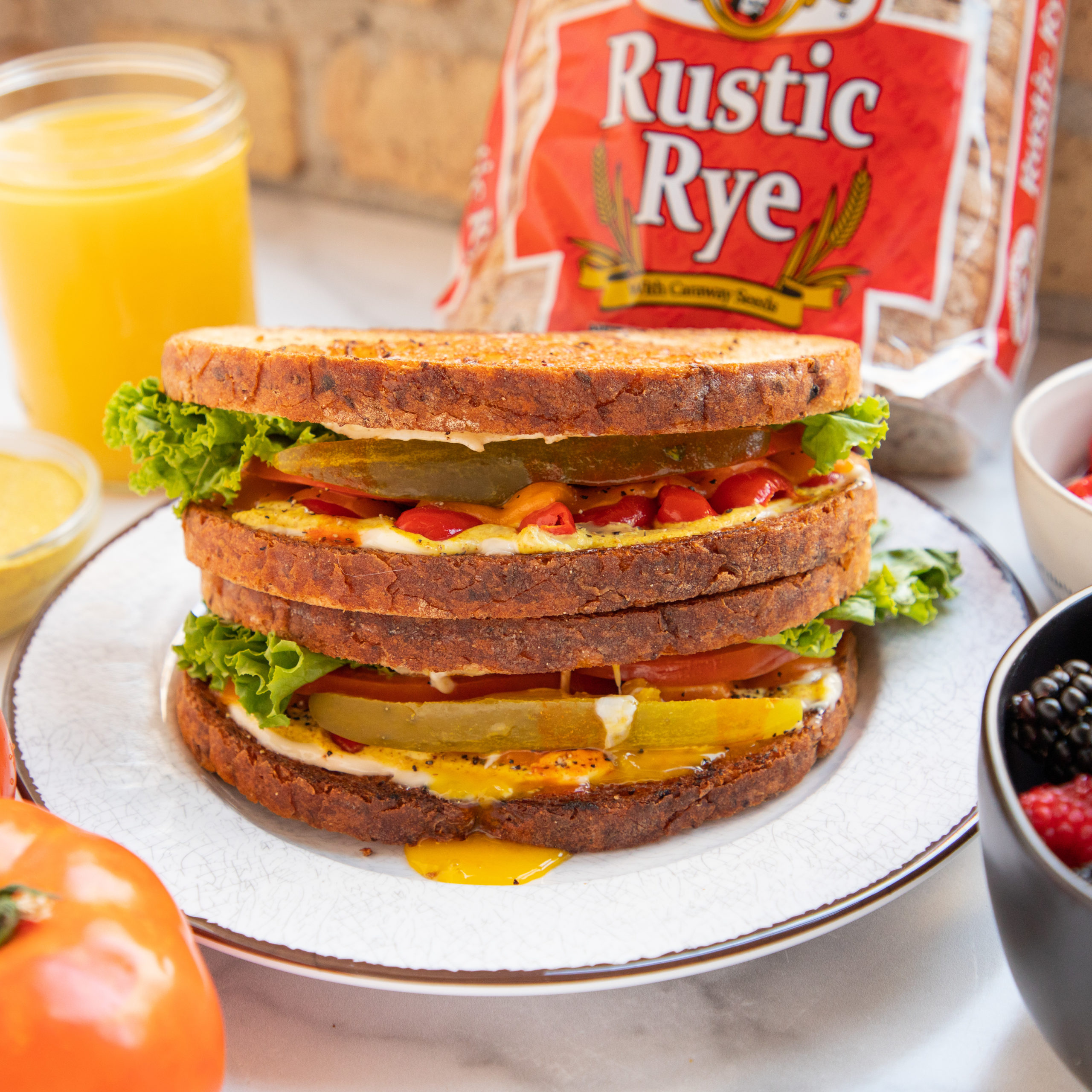 Veggie Breakfast Sandwich on Rustic Rye • Turano Baking Co