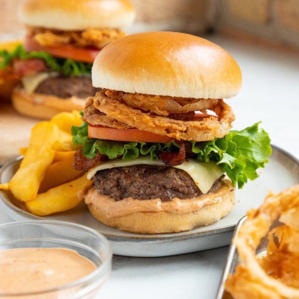 Crispy Onion Rings Cheeseburger • Turano Baking Co