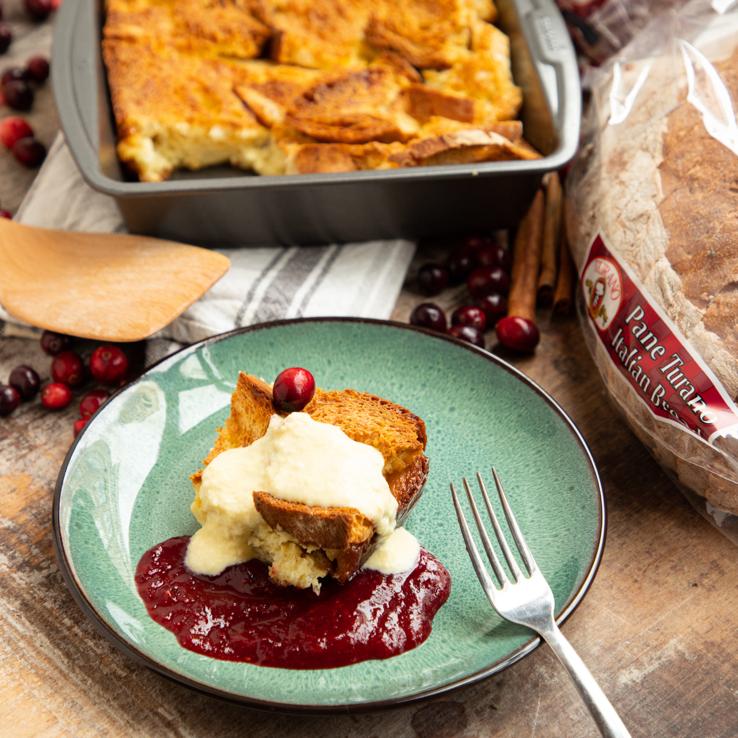 Custard Bread Pudding with Cranberry Couilis • Turano Baking Co